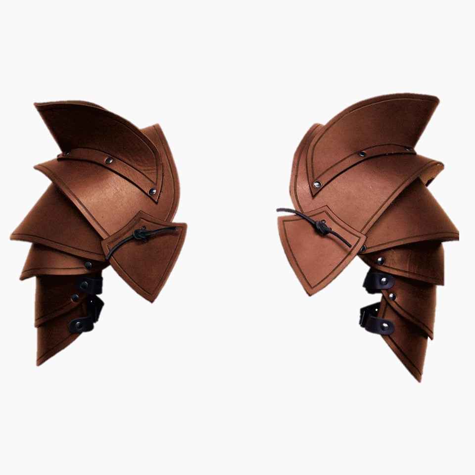 Real Leather Black Medieval Pauldrons Set With Ajustable Straps – Movenera