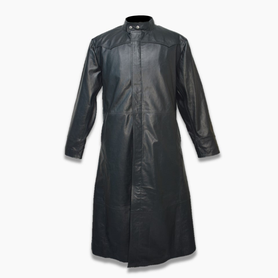 Genuine Black Leather Matrix Neo Trench Coat for Men – Movenera