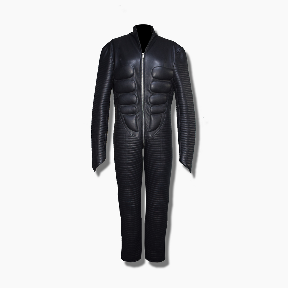 Real Leather Black Qiulted Overall Biker Suit | Soft Padded Leather ...