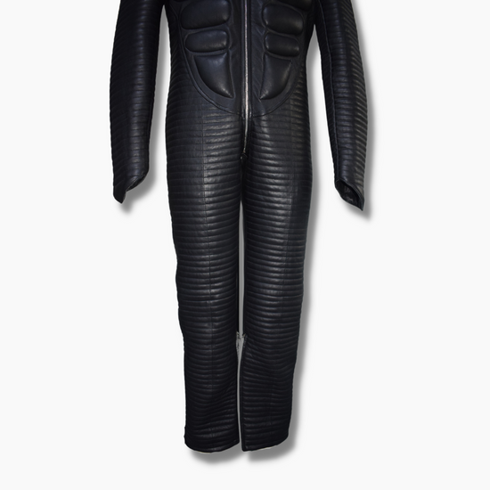 Real Leather Black Qiulted Overall Biker Suit | Soft Padded Leather ...